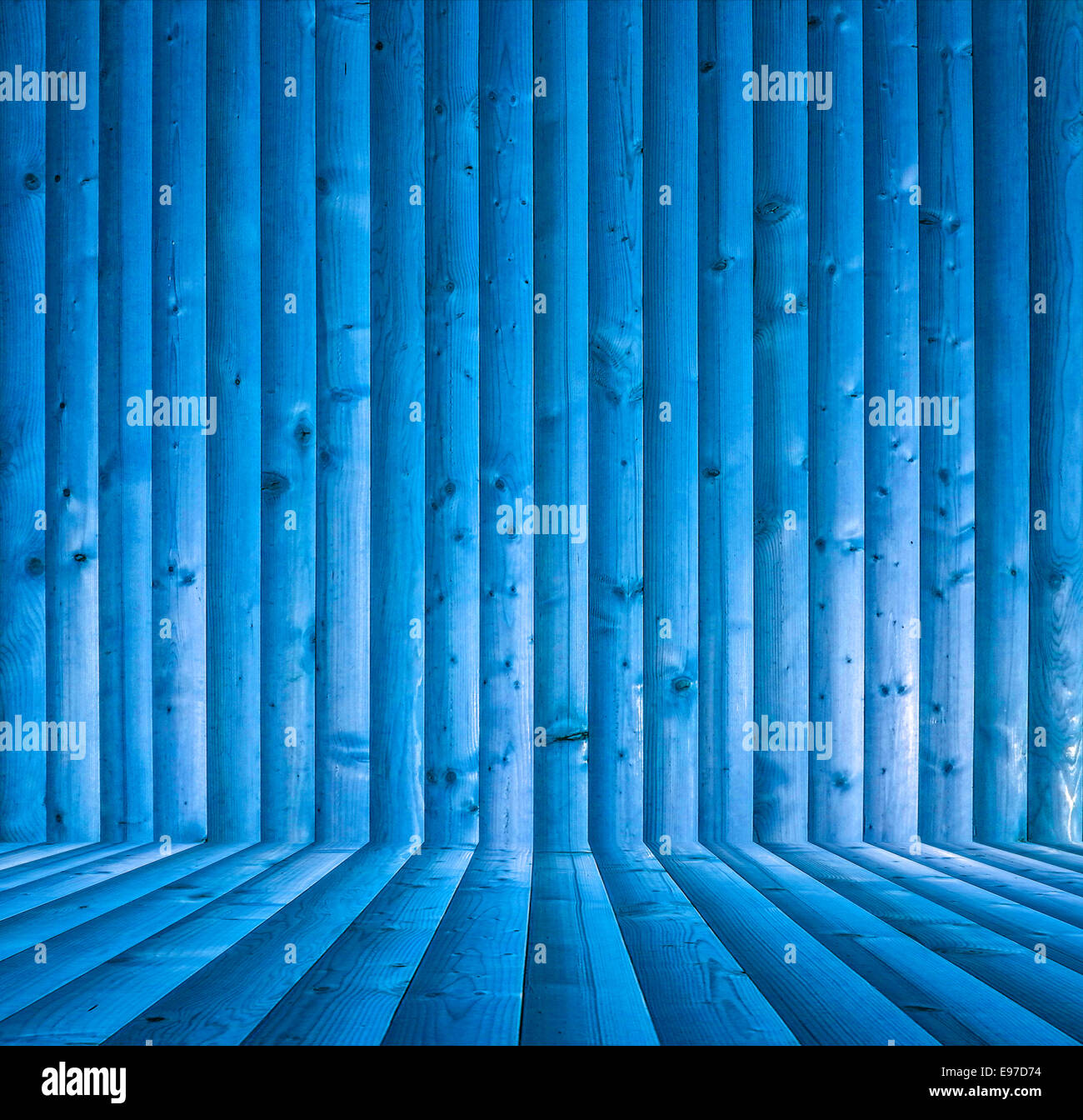 Abstract interior with blue parquet wooden floor Stock Photo - Alamy