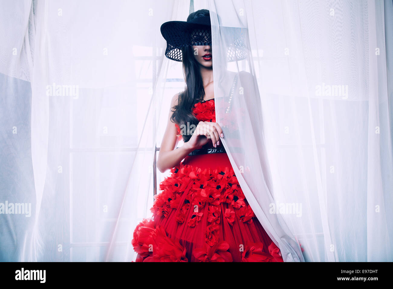retro woman with black tie bow on neck Stock Photo - Alamy