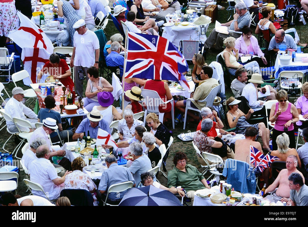 A large group of British people picnicking. Rochester. Kent Stock Photo ...