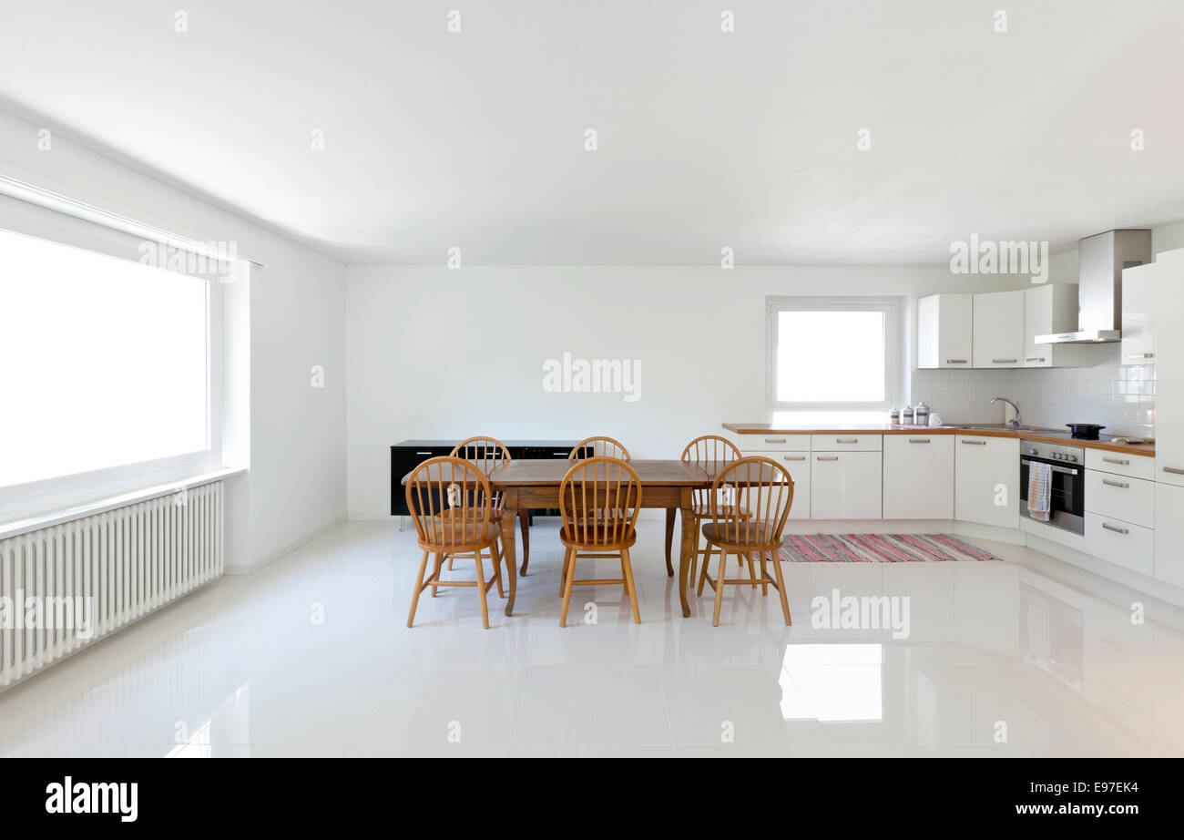 interior house, large modern kitchen, dining table Stock Photo - Alamy