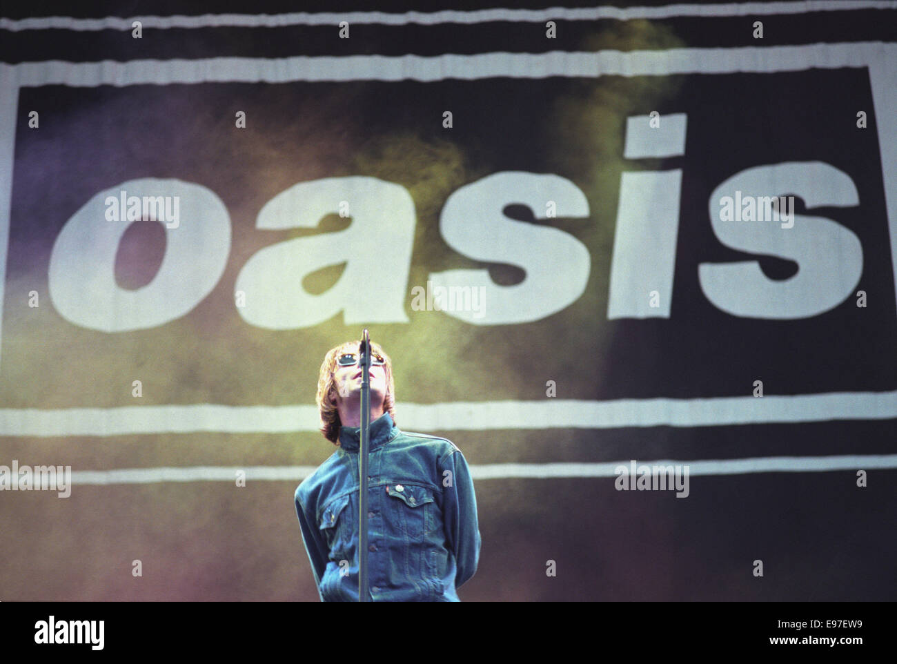 Liam Gallagher/ Oasis in concert at Loch Lomond, Scotland, in 1996 ...