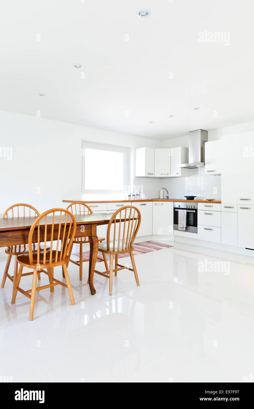 interior house, large modern kitchen, dining table Stock Photo - Alamy