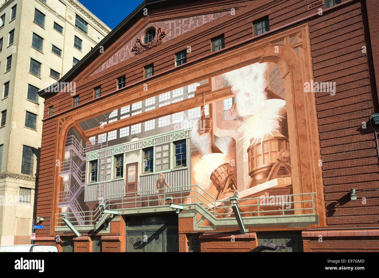 RICHARD HAAS STEEL MAKING MURAL BYHAM THEATER FULTON BUILDING DOWNTOWN ...
