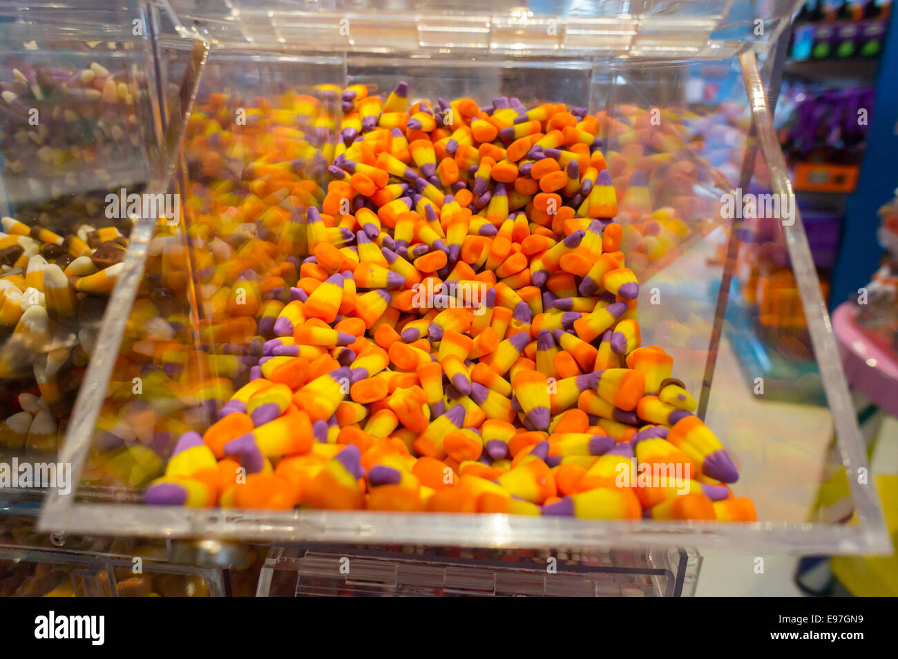 Flavored candy corn for Halloween are displayed in a Dylan's Candy Bar ...