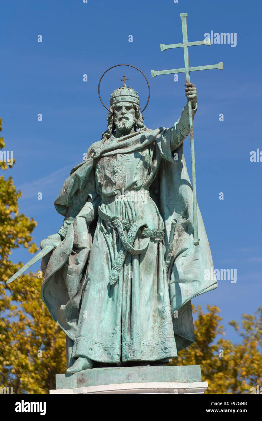 Statue of Saint Stephen I, Heroes' Square in Budapest Stock Photo - Alamy