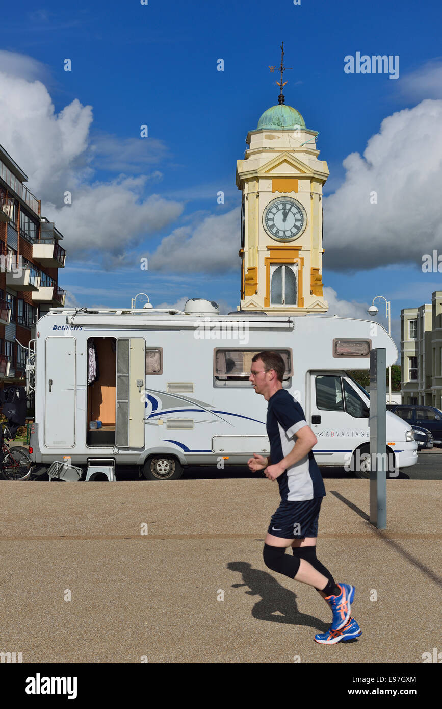 A parked motorhome van in front of the clock tower. Bexhill on Sea ...