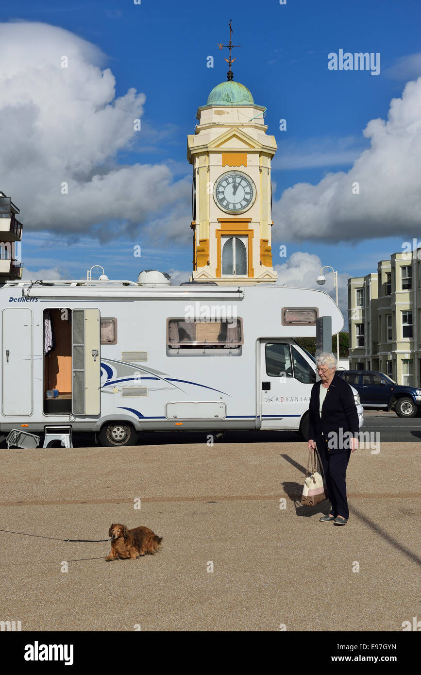 A parked motorhome van in front of the clock tower. Bexhill on Sea ...
