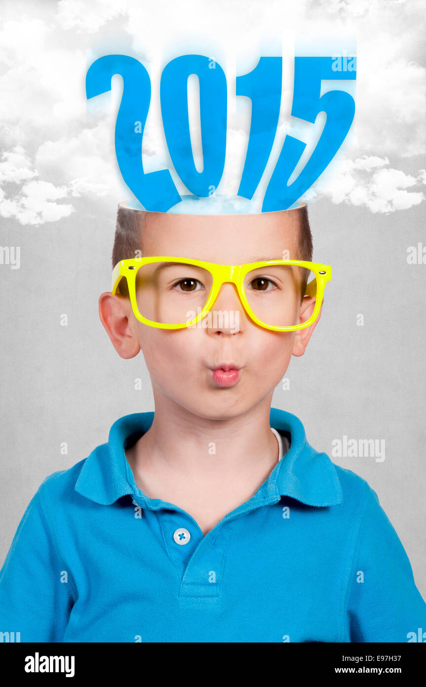 Whiz boy with 2015 sign in his head Stock Photo - Alamy