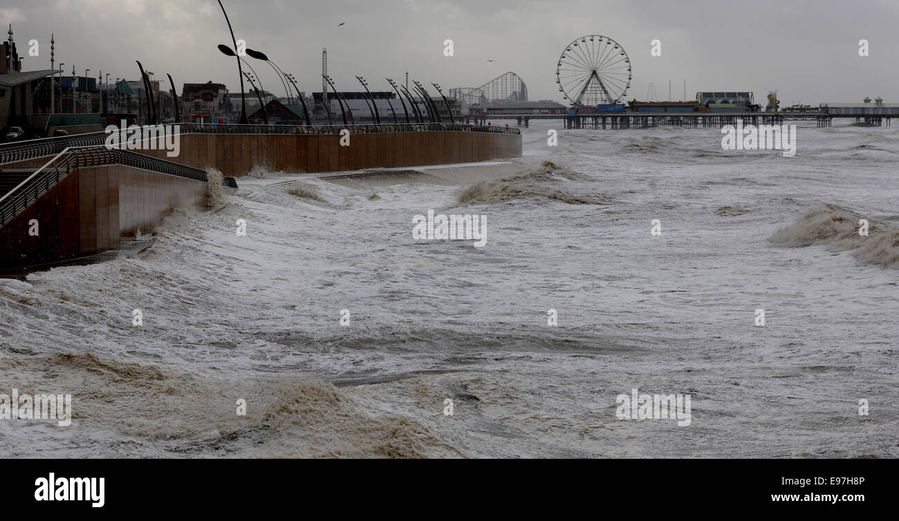 Windy Blackpool with high seas Stock Photo - Alamy