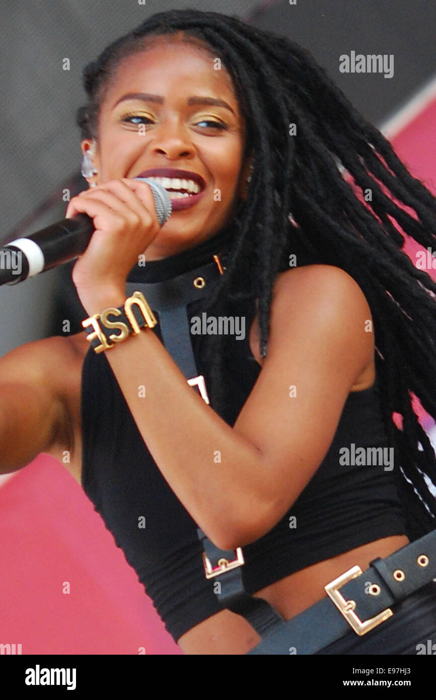 Bridgeview. ILL. USA Simone Battle of G.R.L. performing at Toyota Park ...