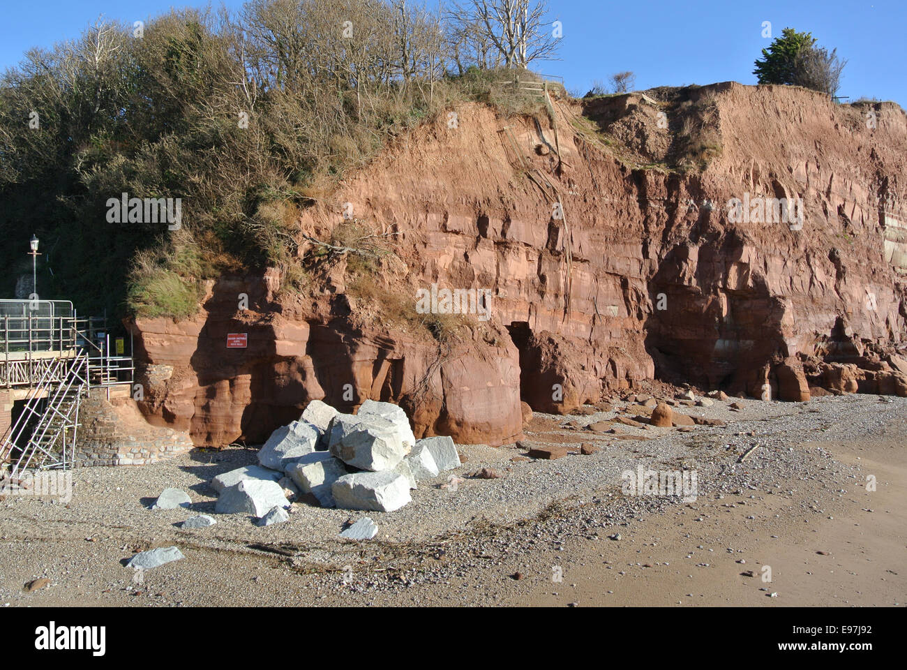 Cliff protection at Sidmouth Devon Stock Photo - Alamy