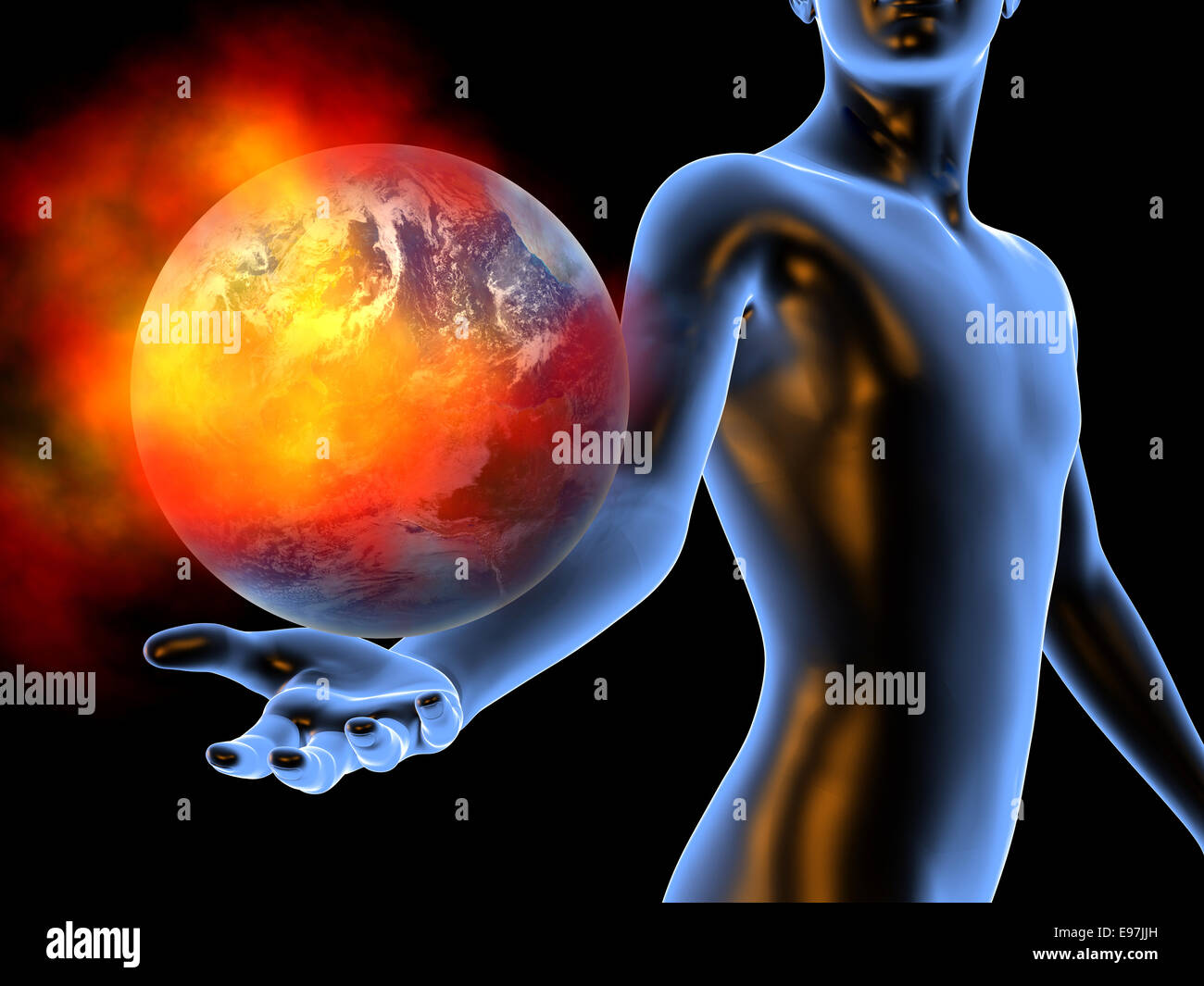 Global warming in the hands of humanity Stock Photo - Alamy
