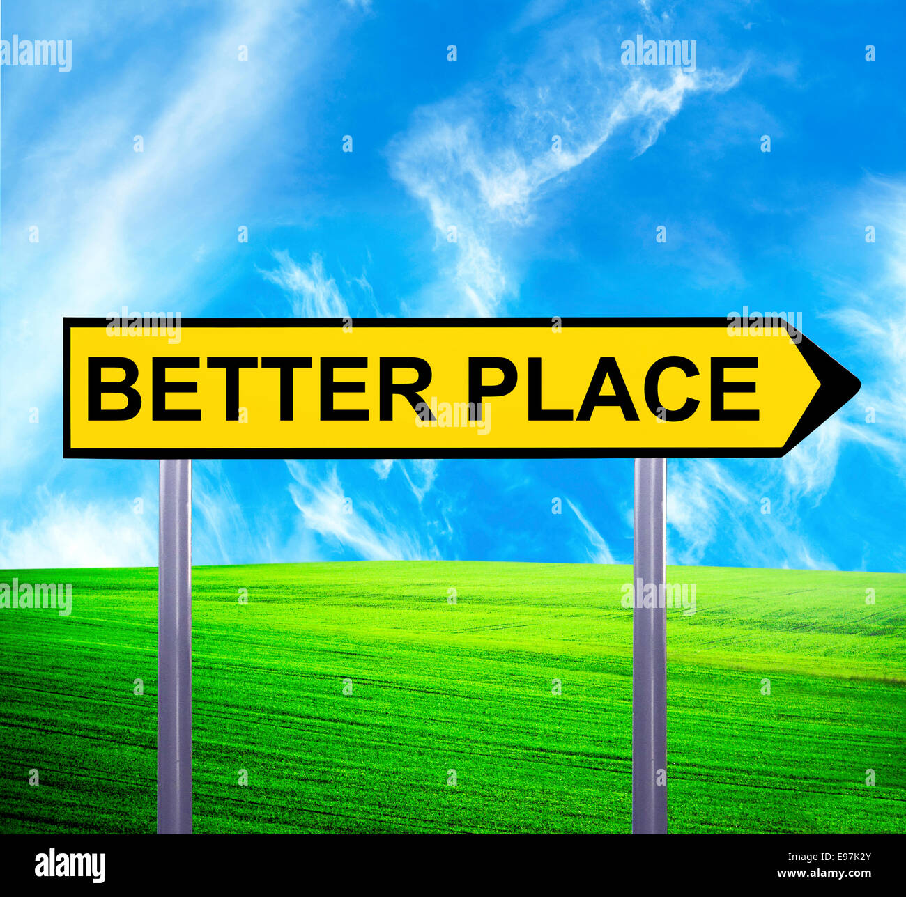 Conceptual arrow sign against beautiful landscape with text - BETTER ...