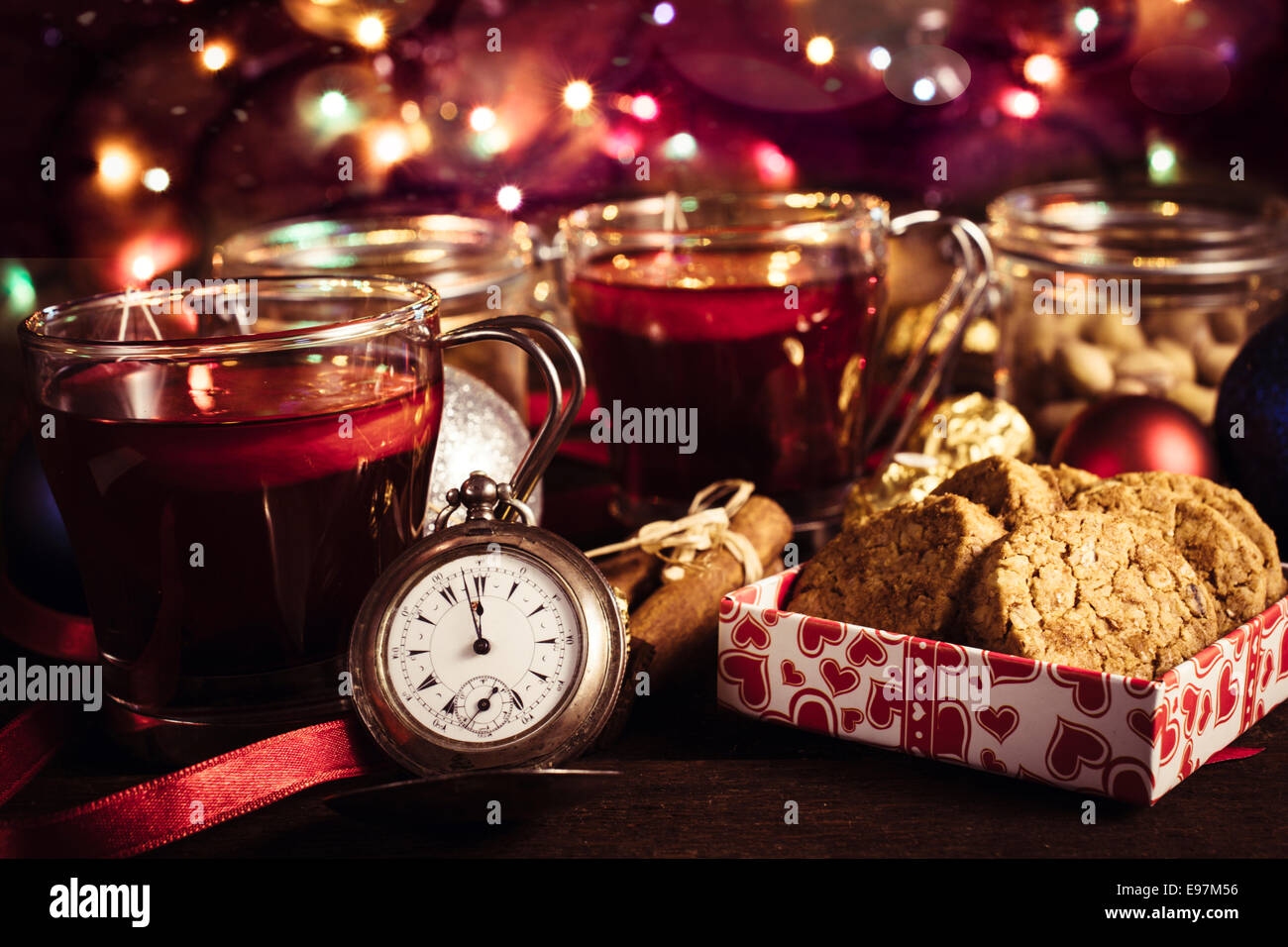 Old watch countdown New Year with decoration in background,selective ...