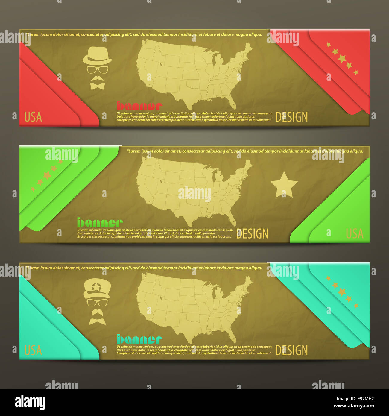 set of vector banners with usa map and man face symbol. graphic, web ...