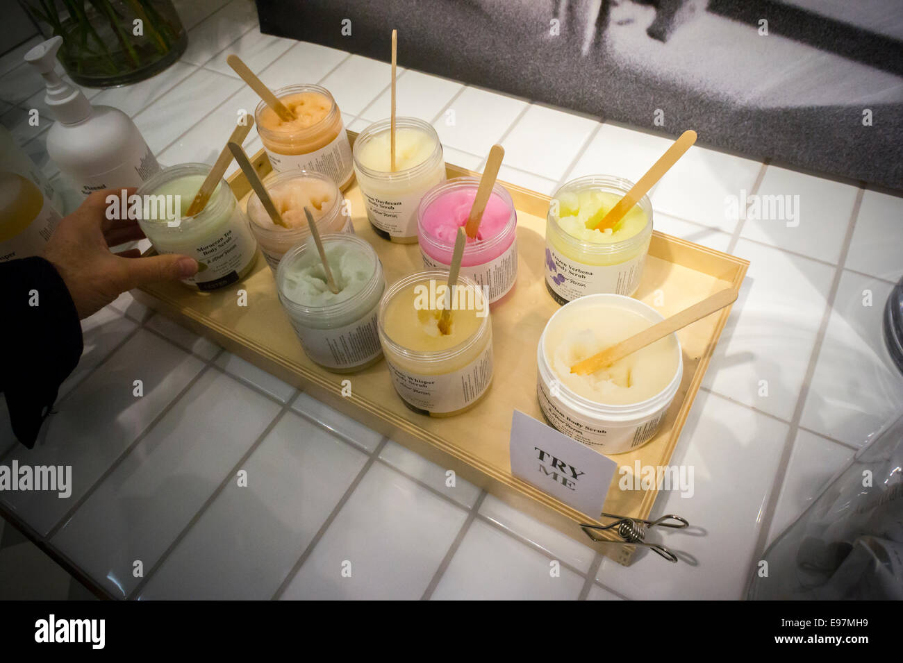 Scented body scrub samples at the opening of the & Other Stories in ...