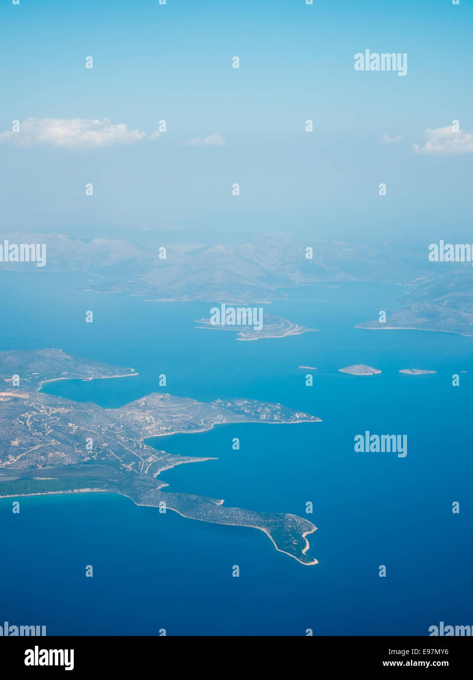 Aerial view of a Greek Islands as seen from an aeroplane Stock Photo ...
