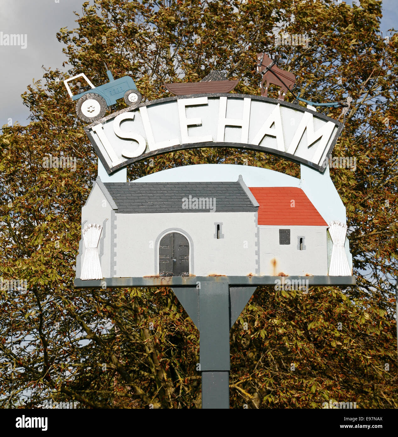 Isleham village sign Cambridgeshire England UK Stock Photo - Alamy