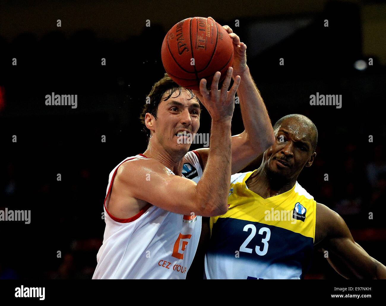 Prague, Czech Republic. 21st Oct, 2014. Jiri Welsch (left) of Nymburk ...