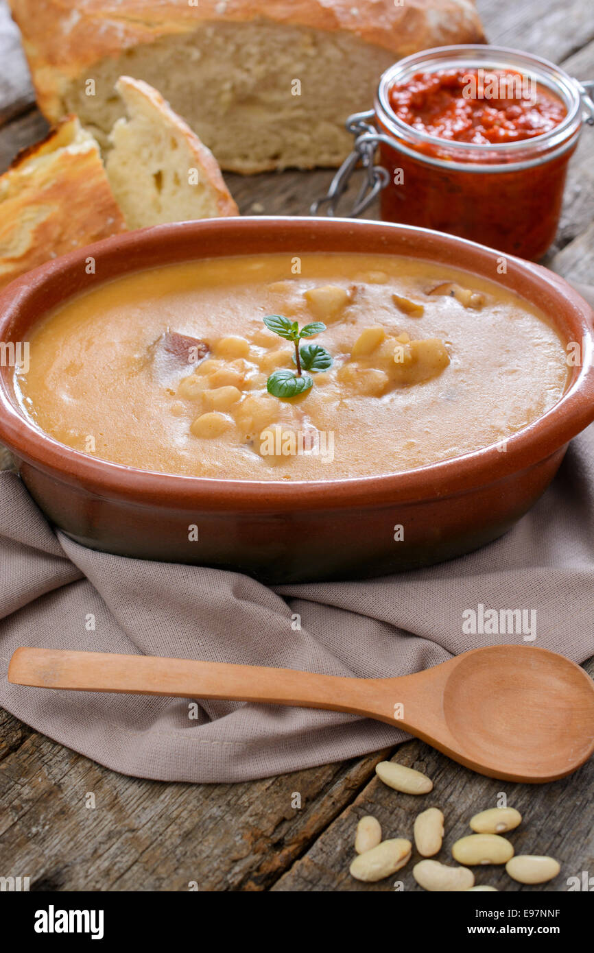 Serbian traditional beans soup in the bowl,selective focus Stock Photo ...
