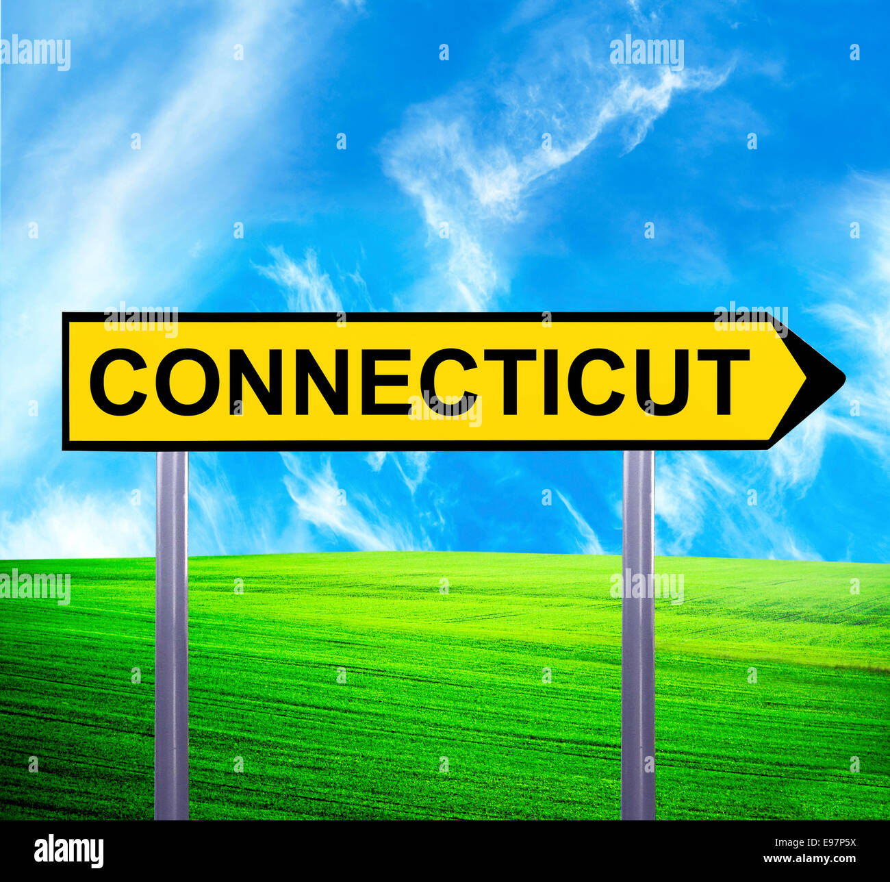 Conceptual arrow sign against beautiful landscape with text ...
