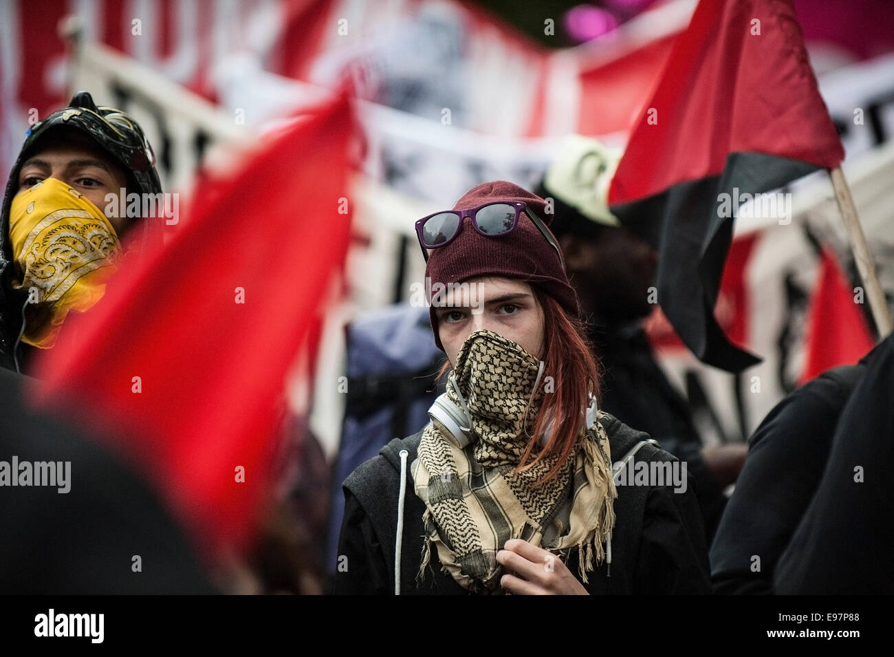 Black Bloc protesters participate in a national demonstration in ...