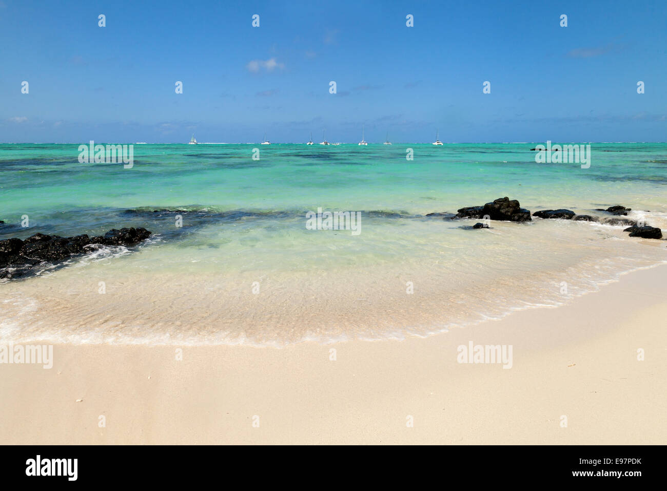empty sandy beaches, Ile Aux Cerfs island, east coast, Mauritius ...