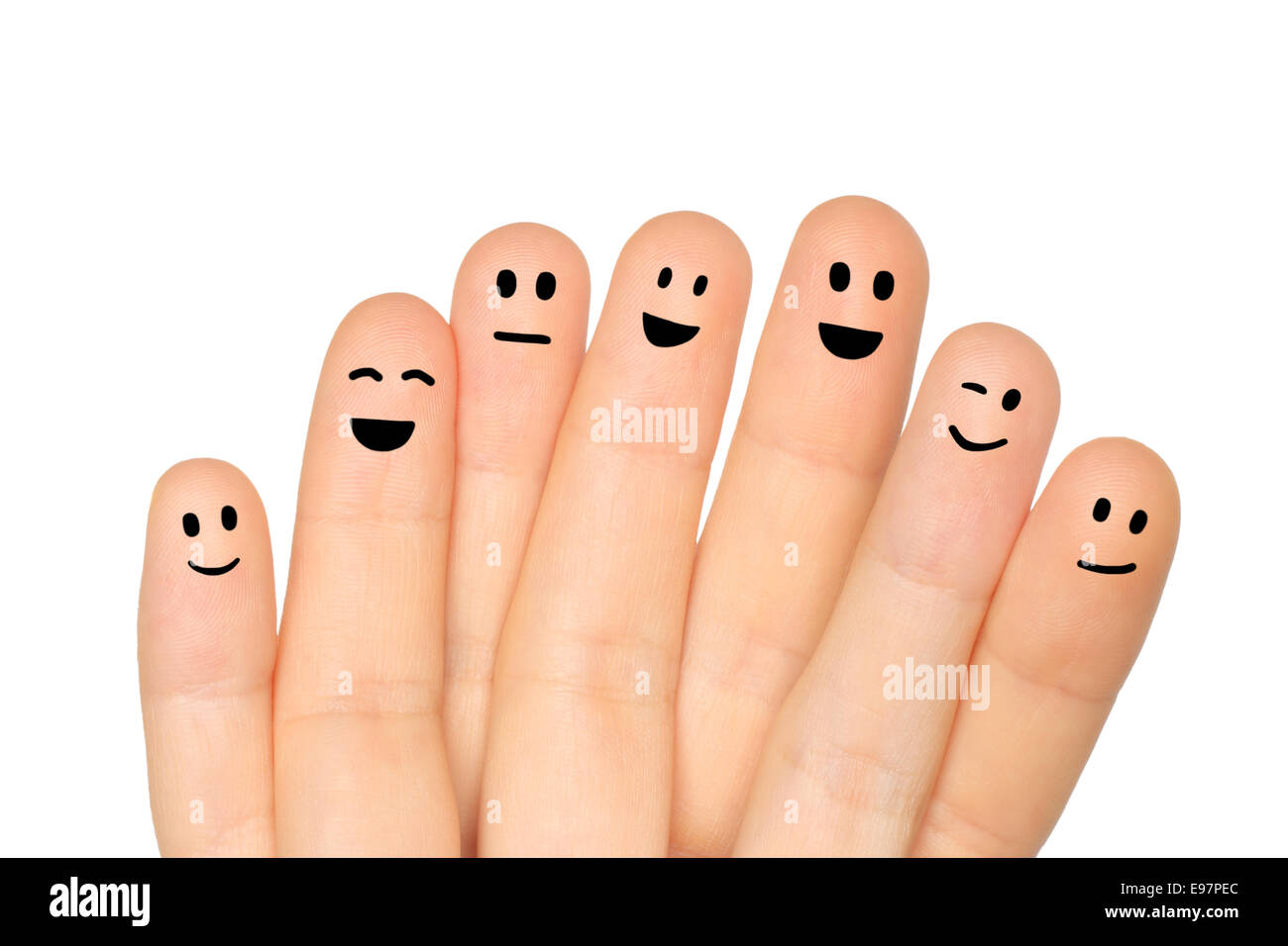 Happy fingers on white background Stock Photo - Alamy