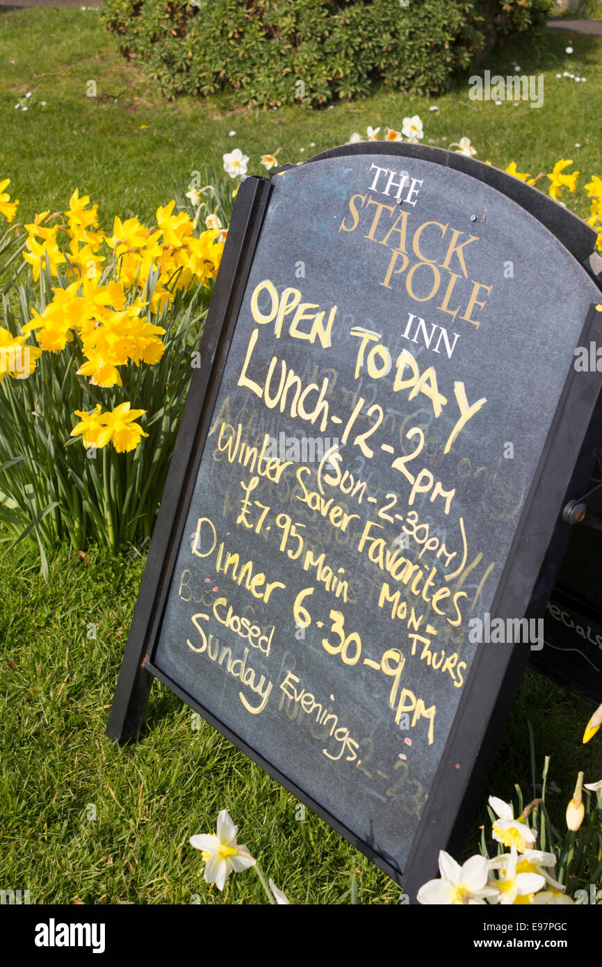 Stackpole Inn sign outside pub advertising food lunches dinner with ...