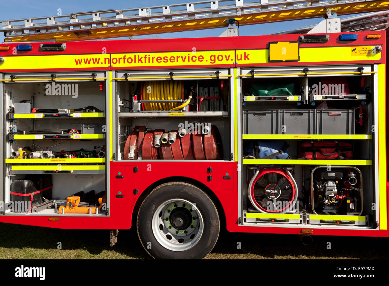 A fire engine appliance displaying equipment carried on board Stock ...