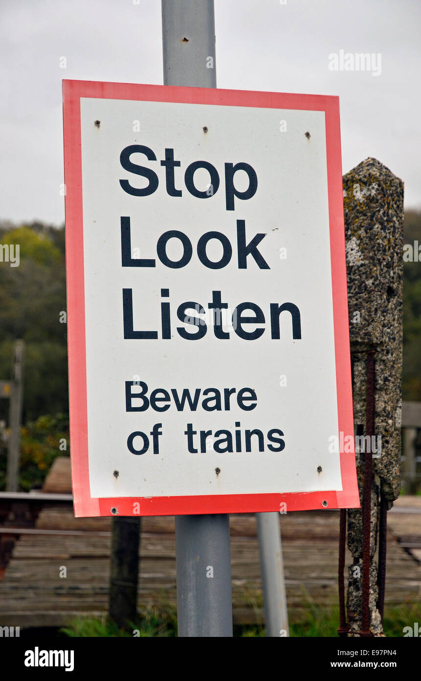 Warning signs at a farm or occupation level crossing on a single track ...
