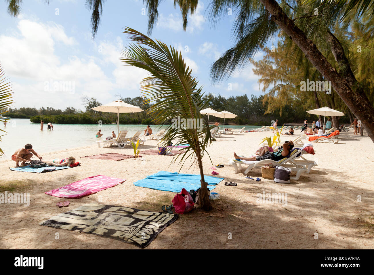 Ile aux Cerfs island, a small tropical holiday island just off the east ...