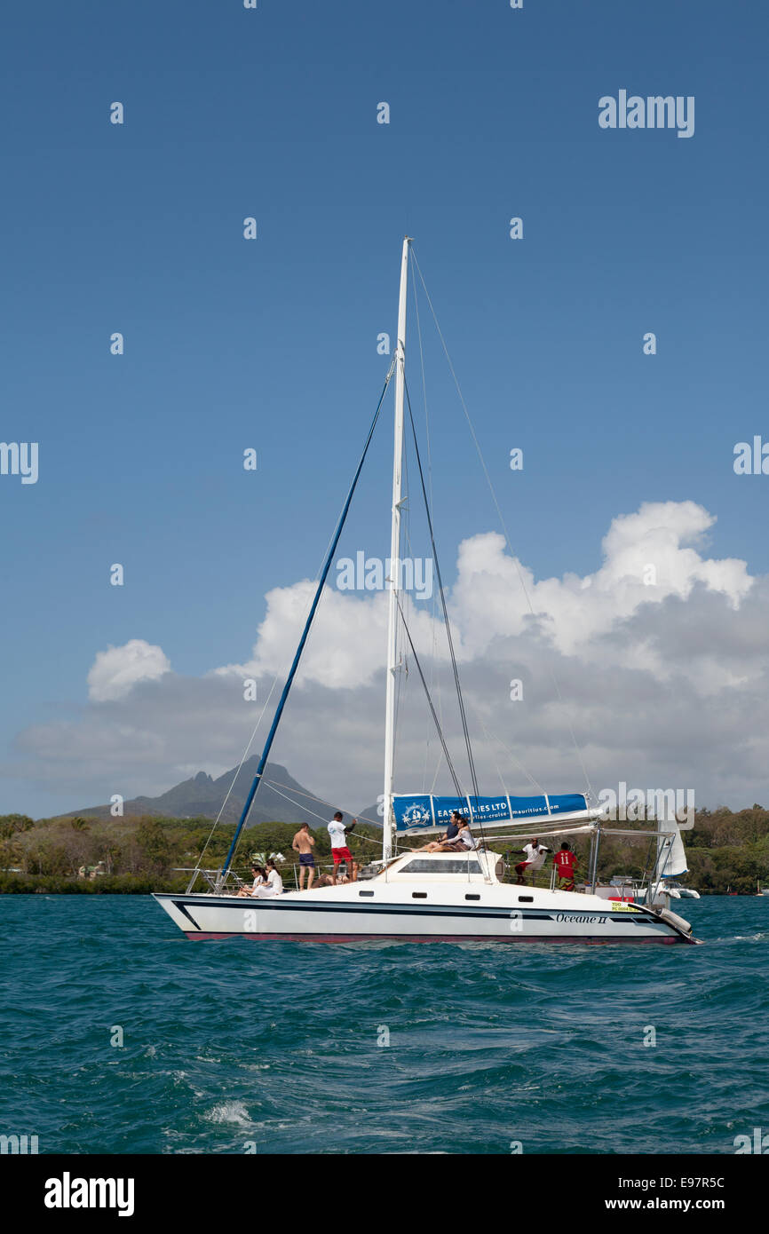 Catamaran for tourist trips in the Indian Ocean off the coast of ...