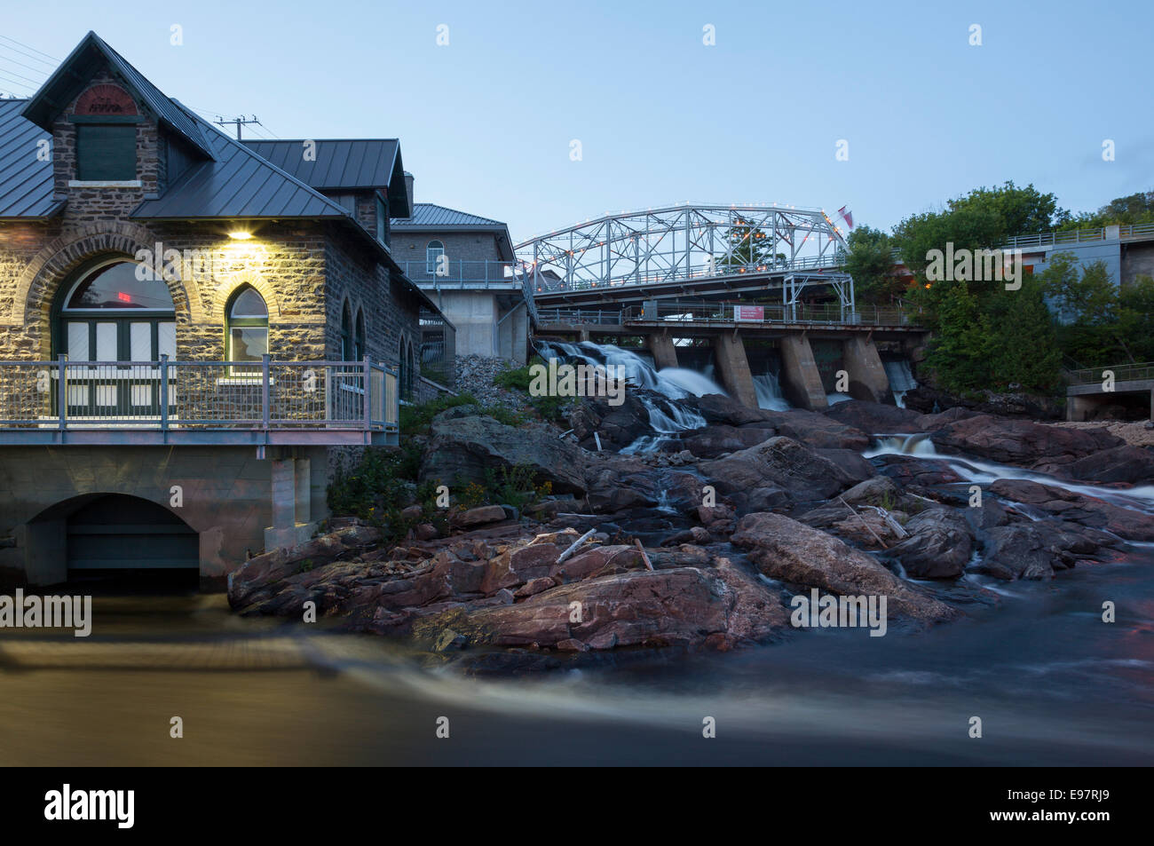 Bracebridge Generating Station and Lower Bracebridge Falls at dusk ...