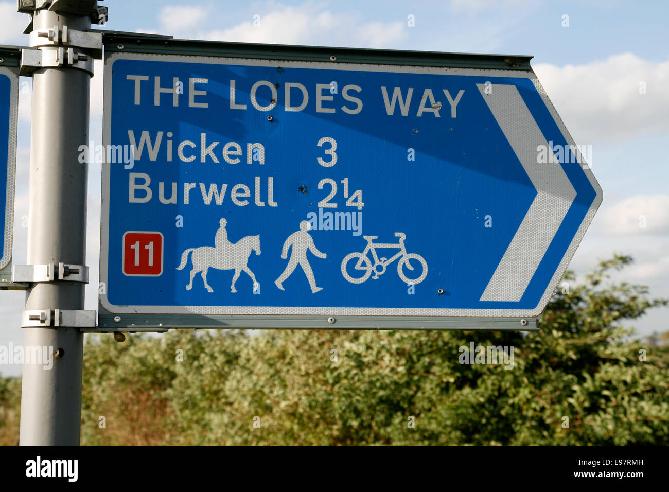 Lodes Way and National Cycle Route signing Tubney Fen Cambridgeshire ...