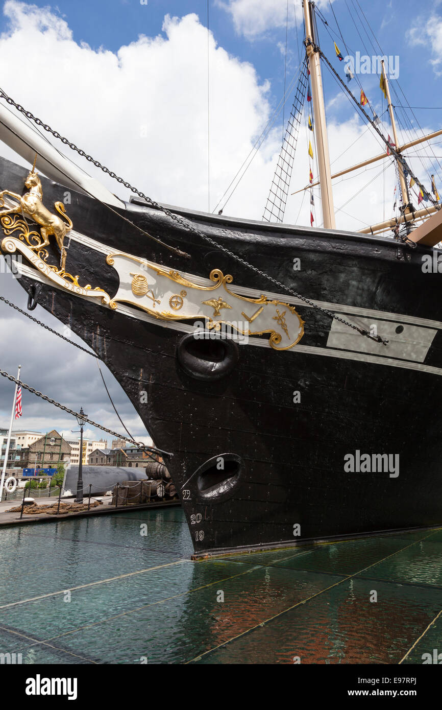 The port bow of the SS Great Britain showing the gold unicorn, coat of ...
