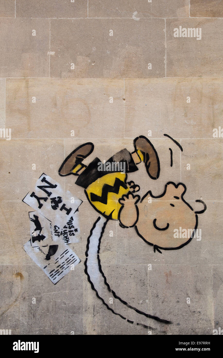 Graffiti painting of 'Peanuts' cartoon character 'Charlie Brown' on a ...