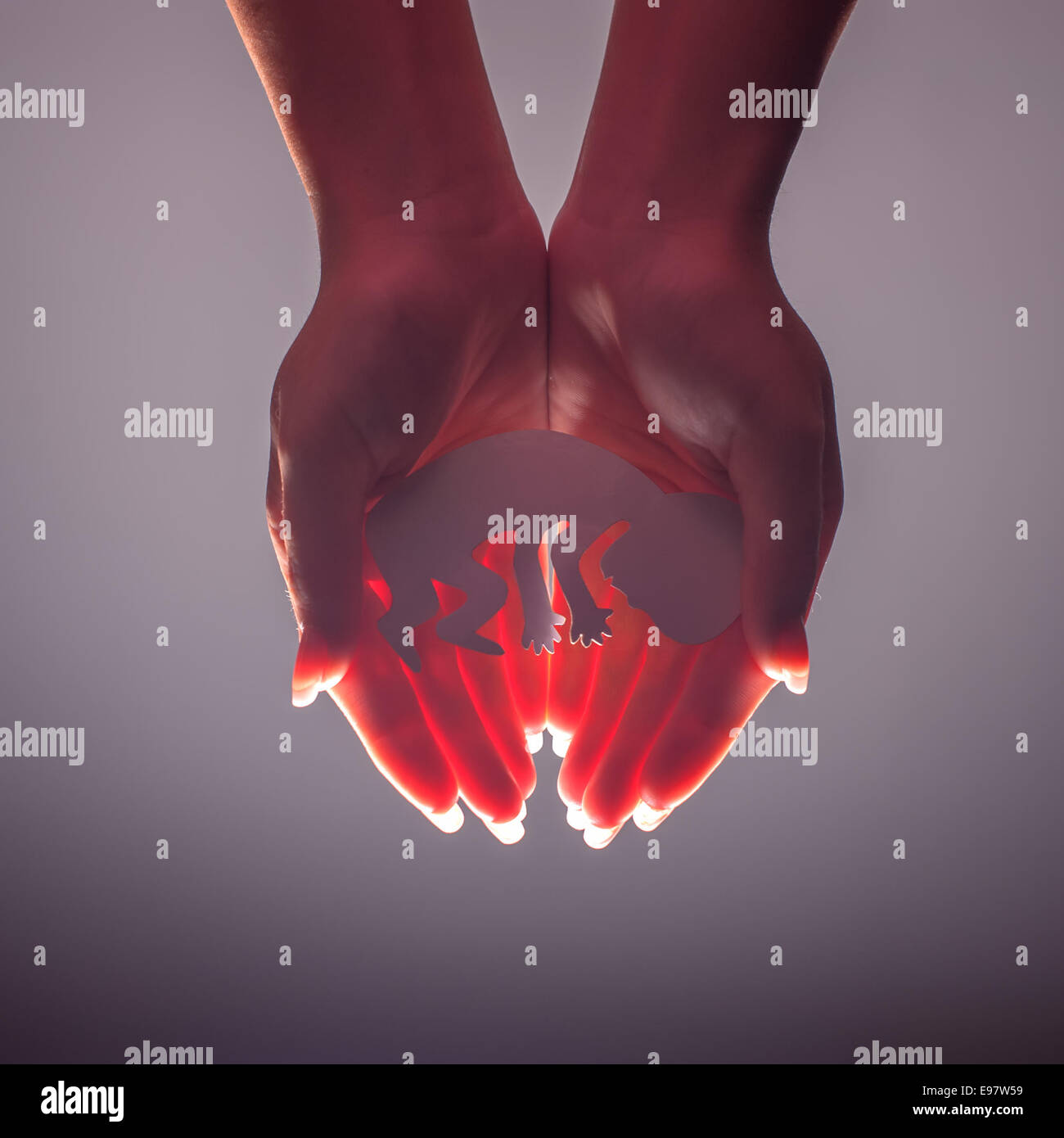 embryo silhouette in woman hand Stock Photo - Alamy