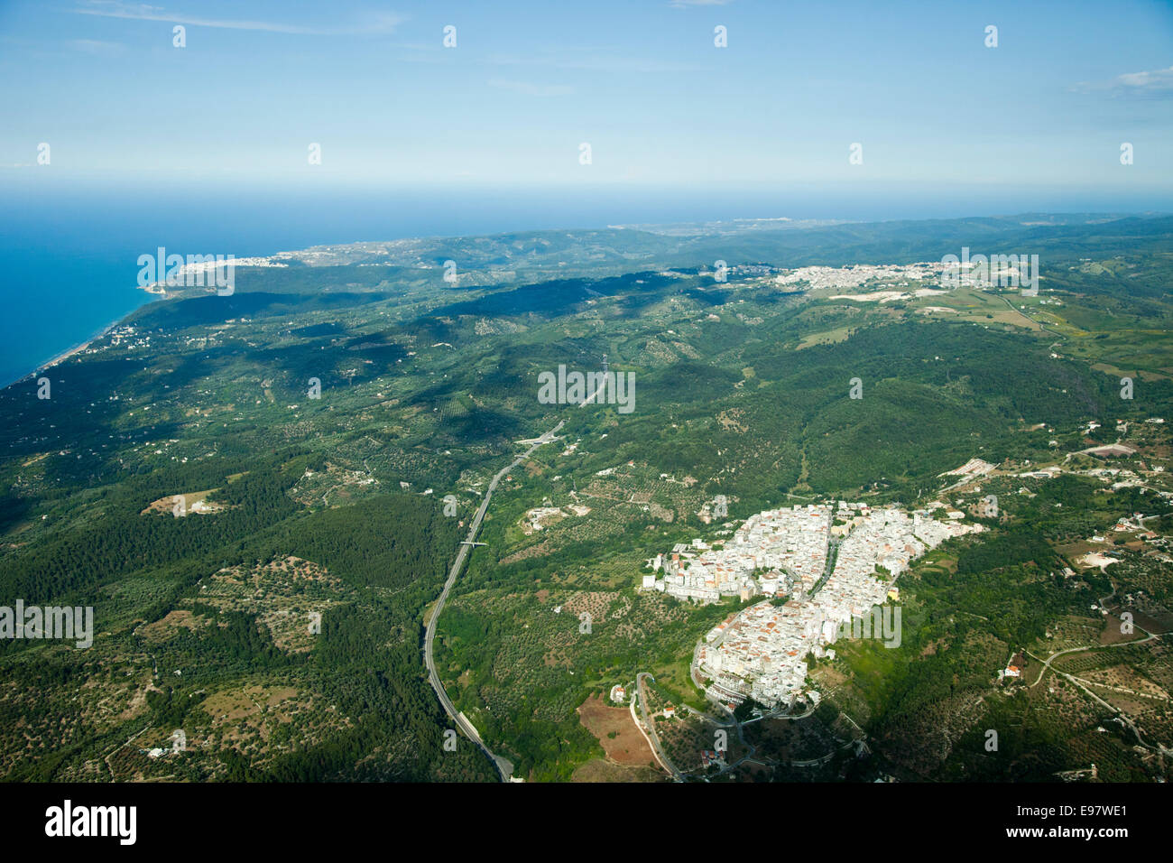 aerial view, villages of ischitella vico del gargano and peschici ...