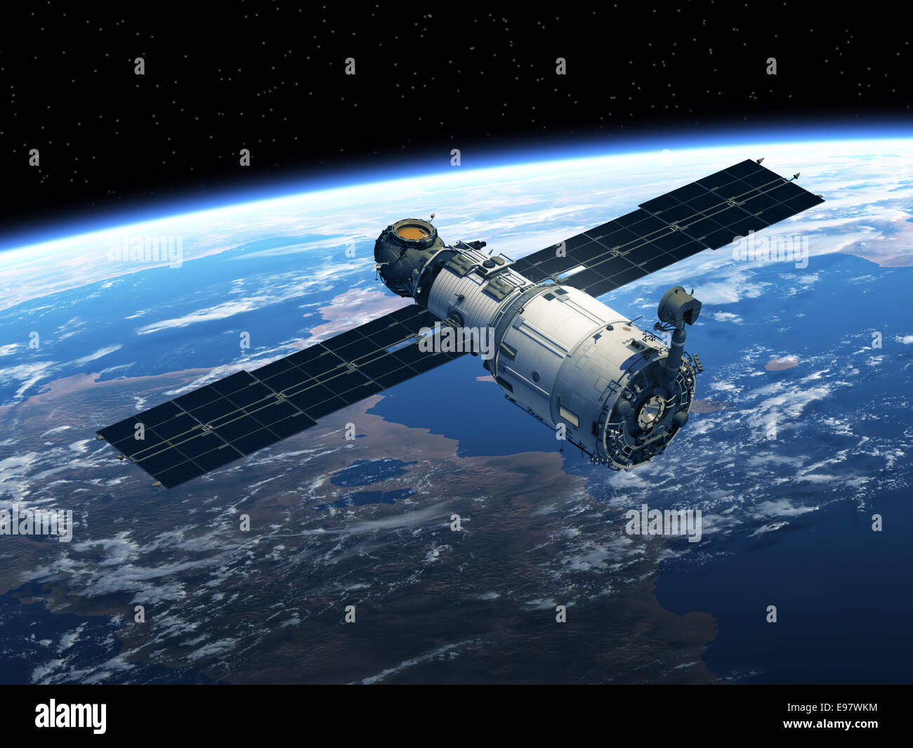 Space Station In Space. Realistic 3D Scene Stock Photo - Alamy