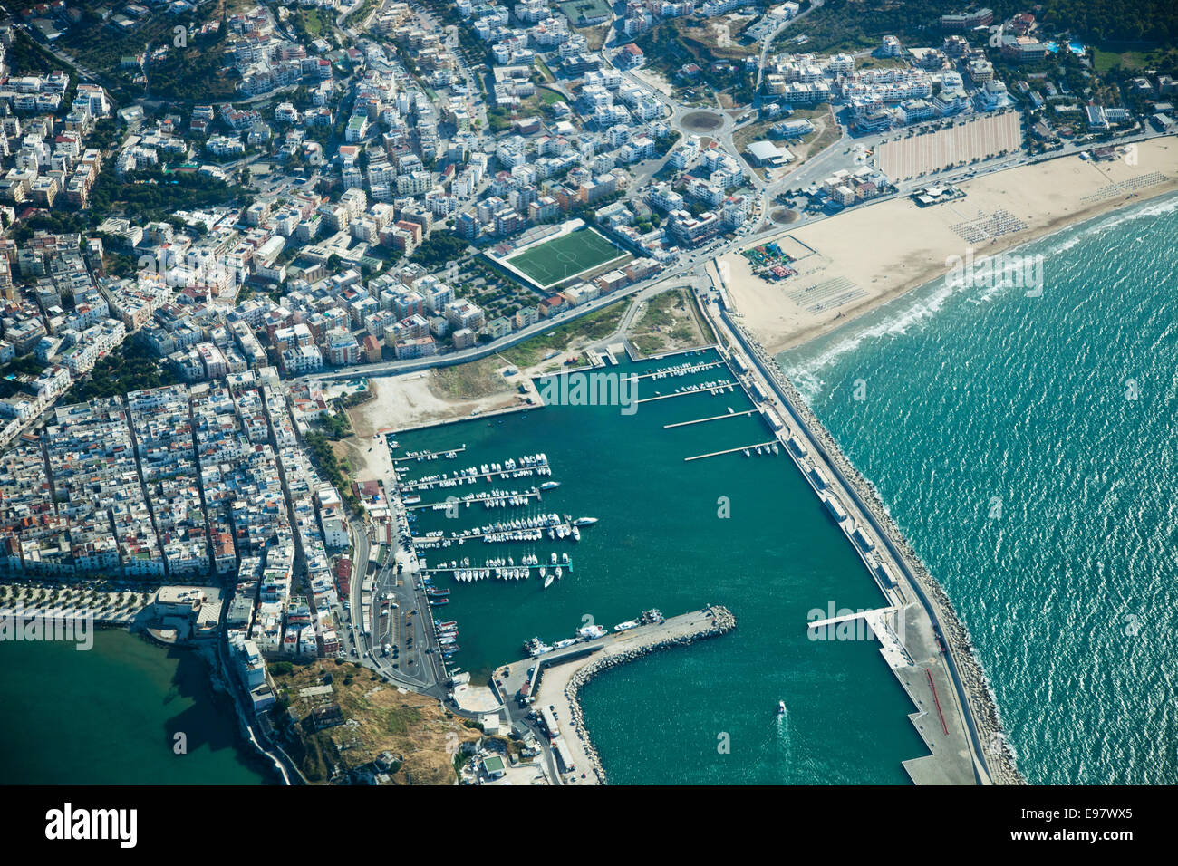 aerial view, vieste village, gargano, foggia province, puglia, italy ...