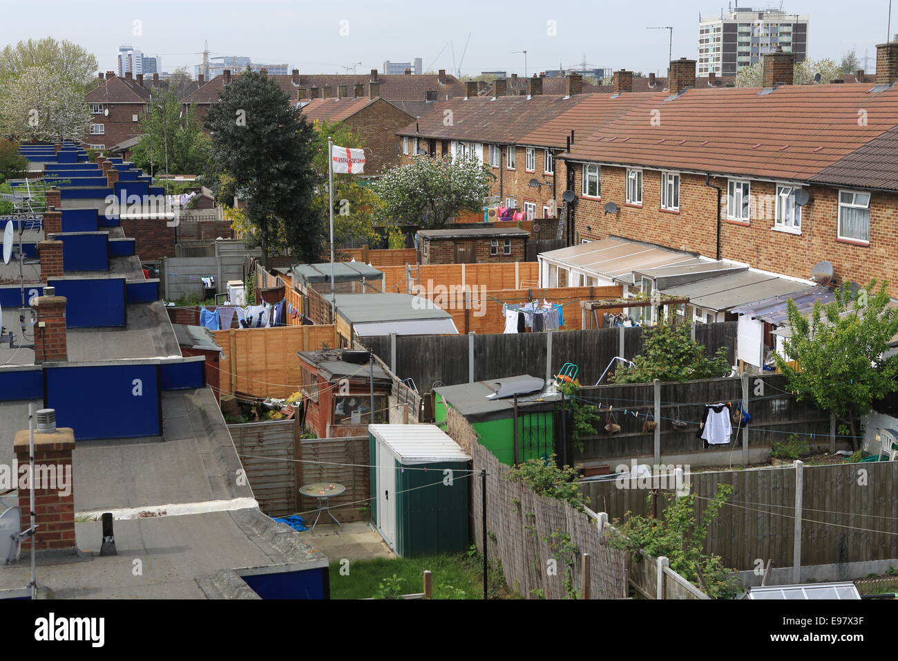 The back gardens and sheds of traditional terraced houses in east ...