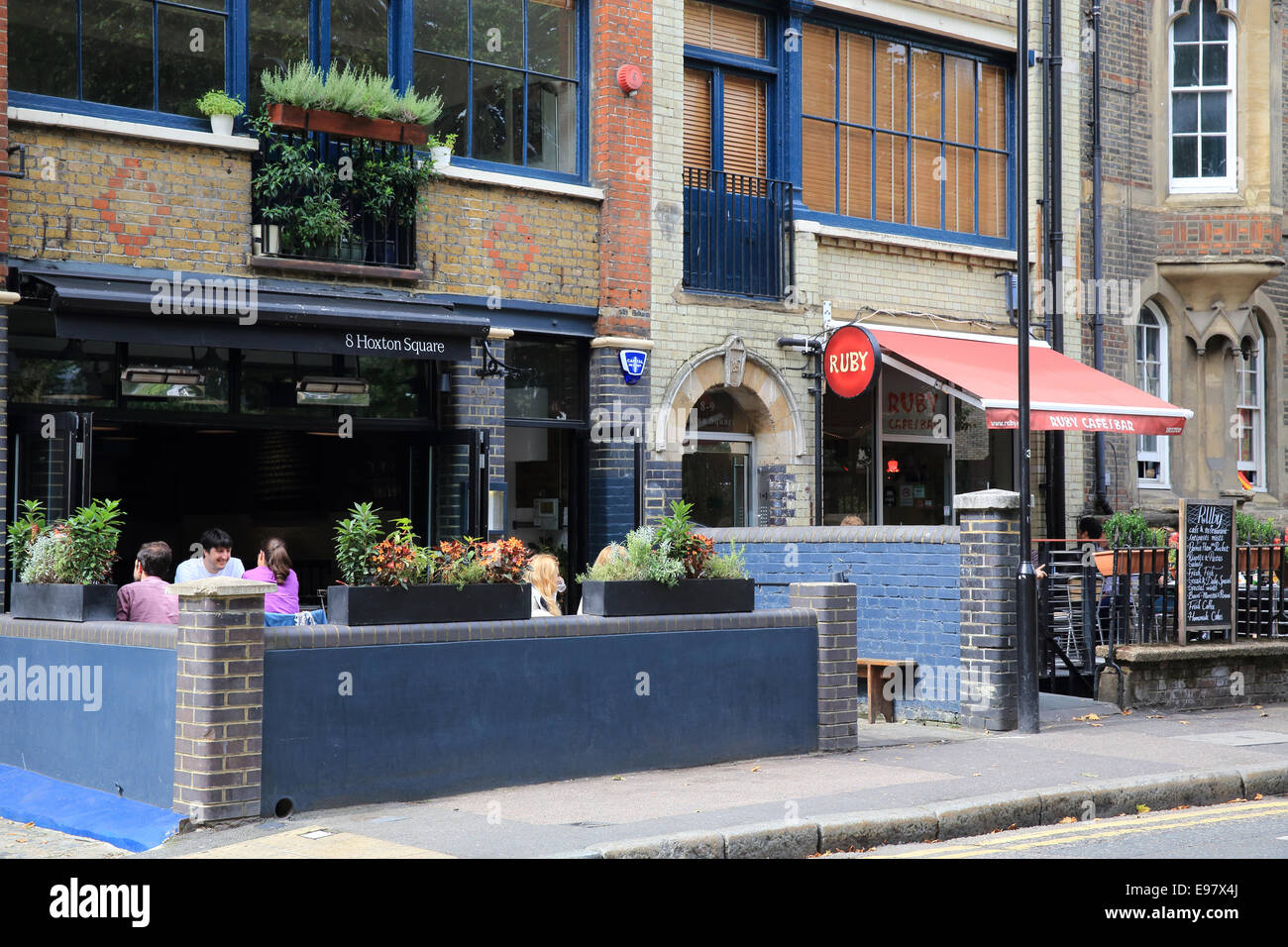 Popular restaurant on trendy Hoxton garden Square in Hackney, east ...