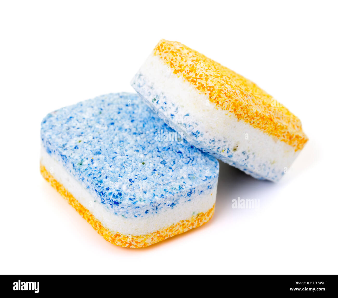 Dishwasher tablets on a white background close-up of two Stock Photo ...