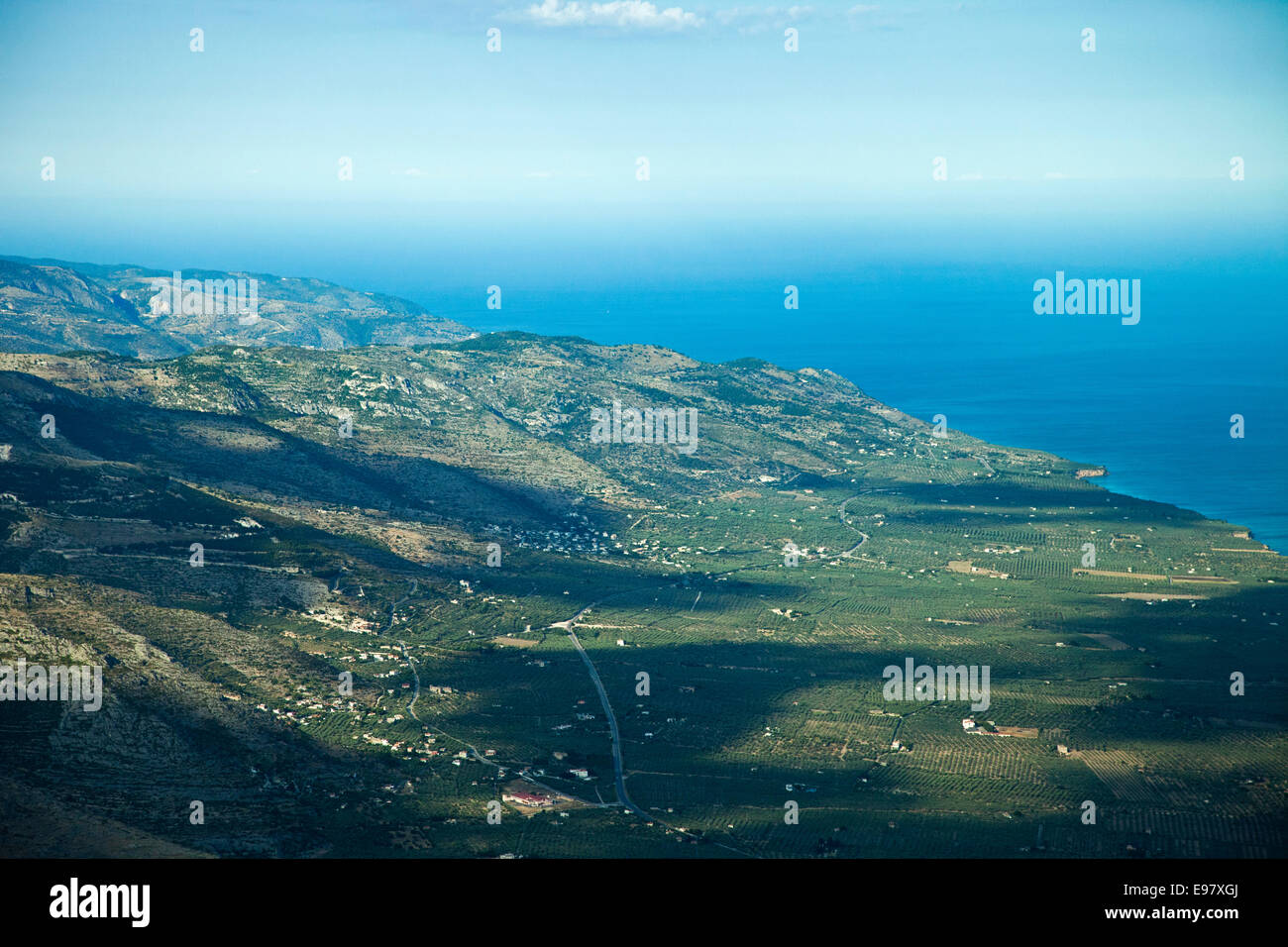 aerial view, coast in the area of manfredonia village, gargano, foggia ...