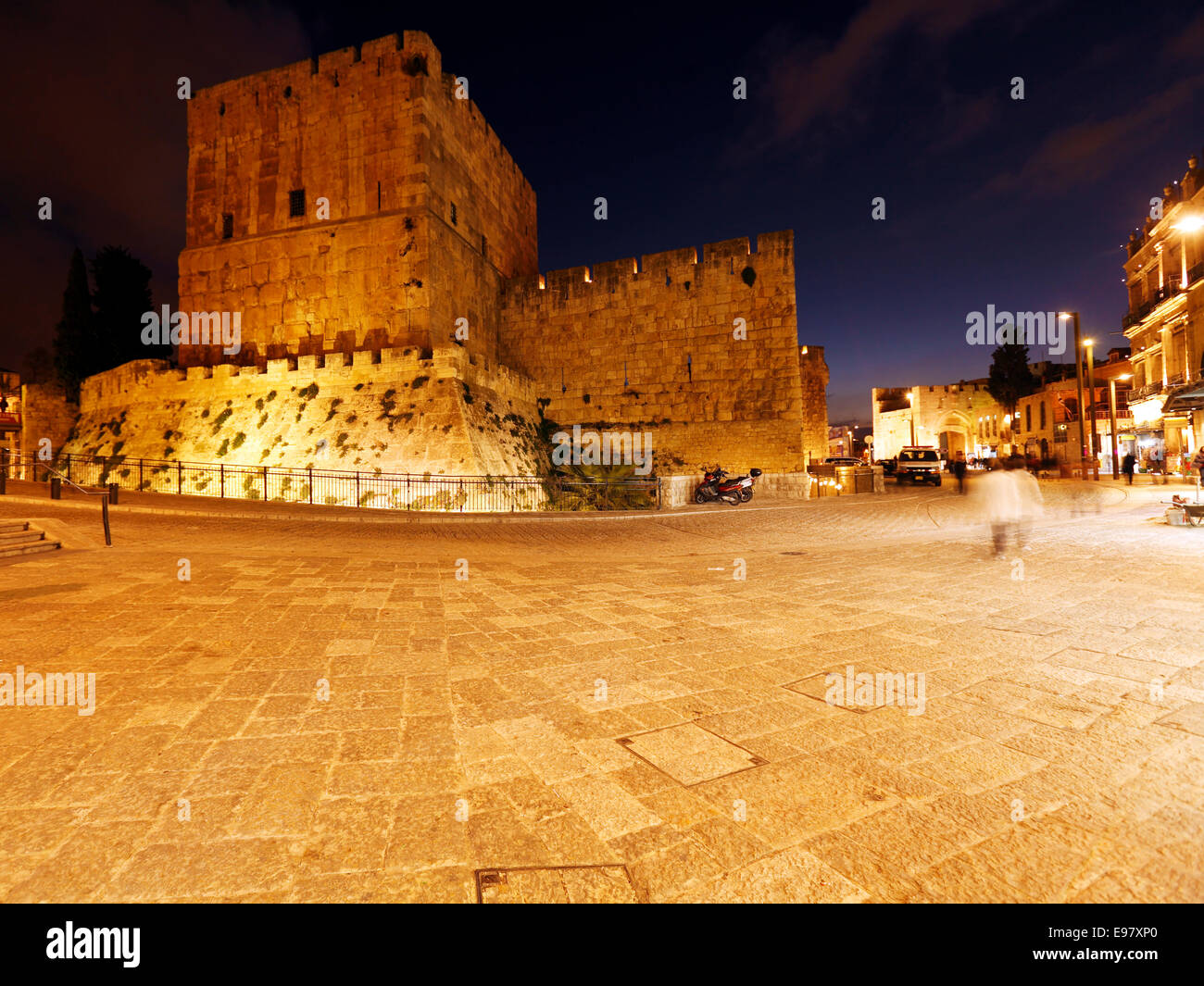 Ancient Citadel inside Old City at Night, Jerusalem, Israel Stock Photo ...