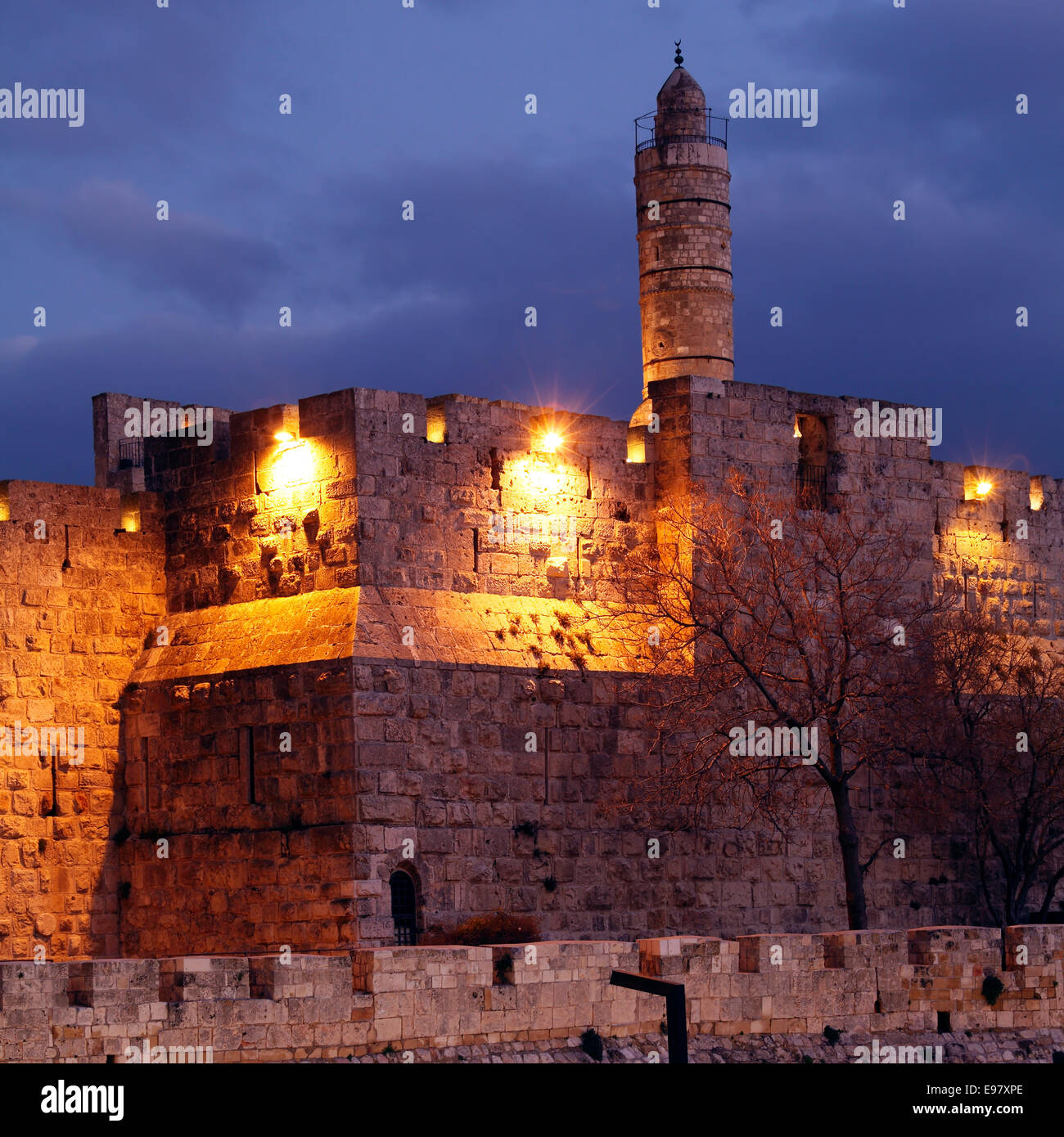 Ancient Citadel inside Old City at Night, Jerusalem, Israel Stock Photo ...