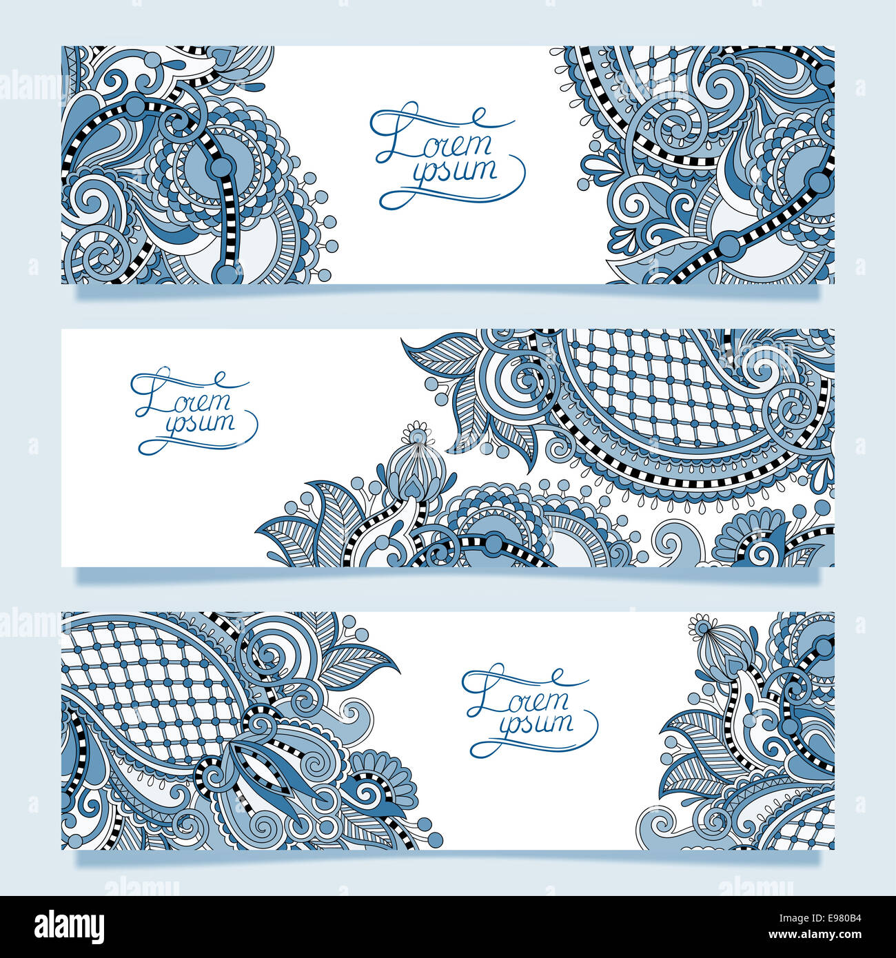 Set of three horizontal banners with decorative ornamental flowe Stock ...