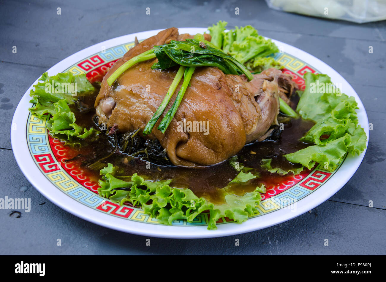 delicious Thai food call KHAMOO from boiled pork with herbal ingredient ...