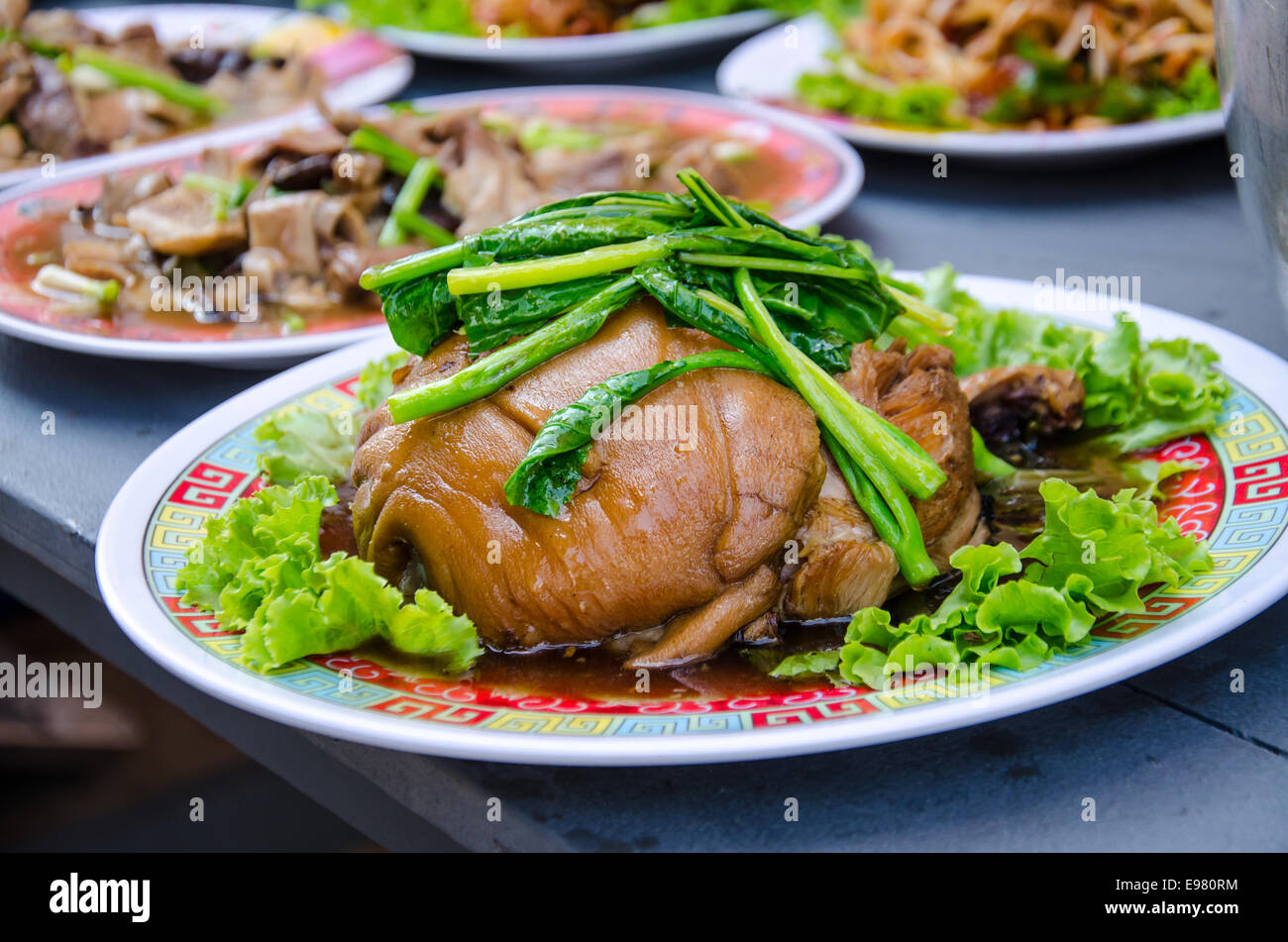 delicious Thai food call KHAMOO from boiled pork with herbal ingredient ...